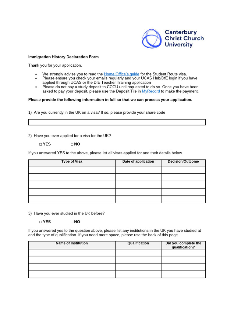 Immigration History Form 2025 | PDF | Travel Visa | Immigration
