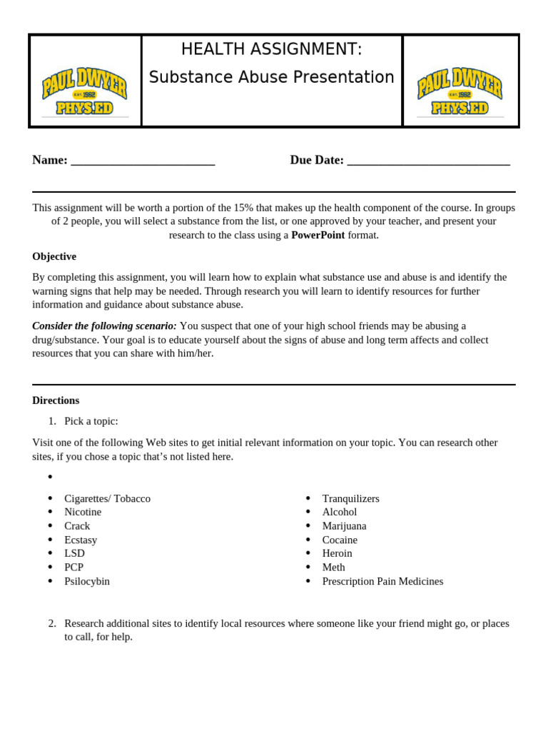 Substance Abuse Presentation Guide | PDF | Substance Abuse | Drugs