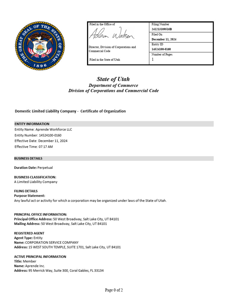 Certificate of Organization | PDF