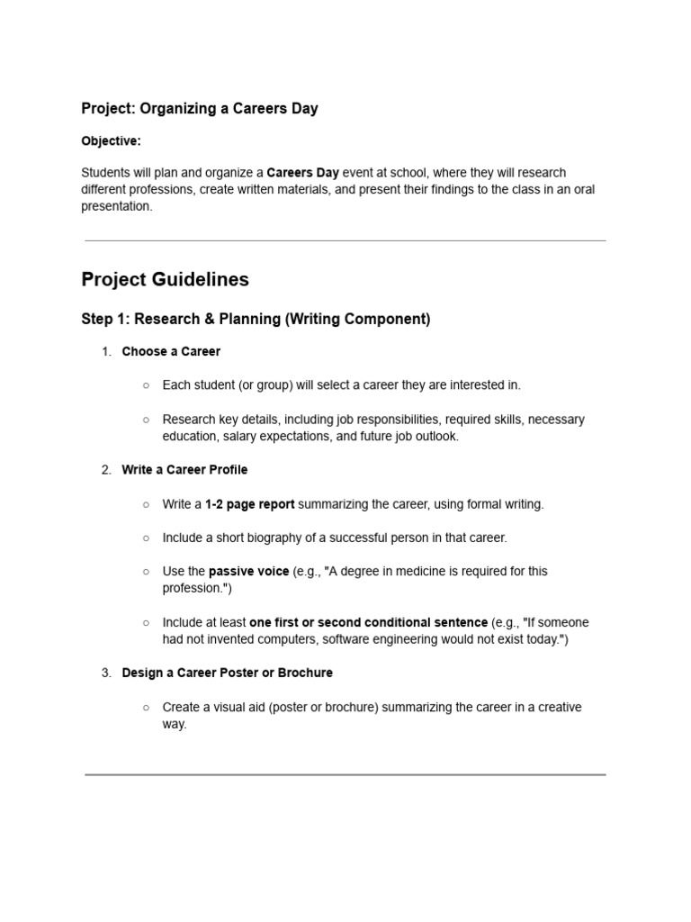 Project - Organizing A Careers Day | PDF | Learning | Human Communication