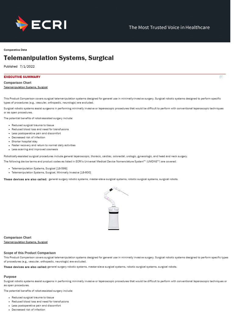 Telemanipulation Systems, Surgical - 040423085948 | PDF | Surgery ...