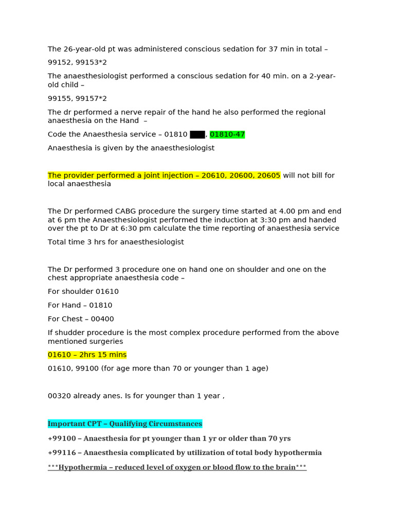 Anesthesia Notes CPT Chapter 1 | PDF | Anesthesia | Coronary Artery ...
