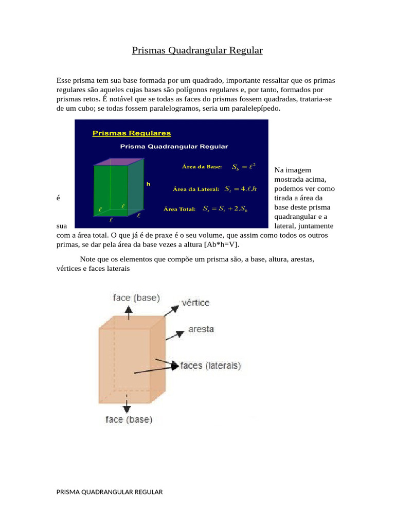 Volume e Área do Prisma Quadrangular | PDF