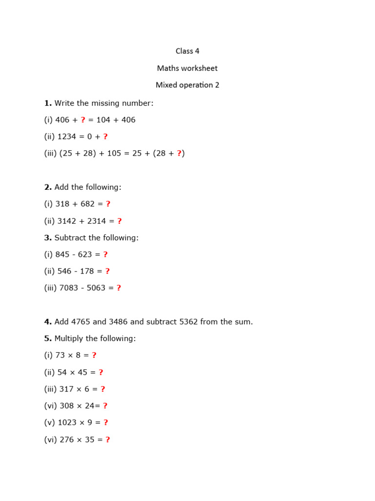 Mixed Operation Worksheet 2 | PDF
