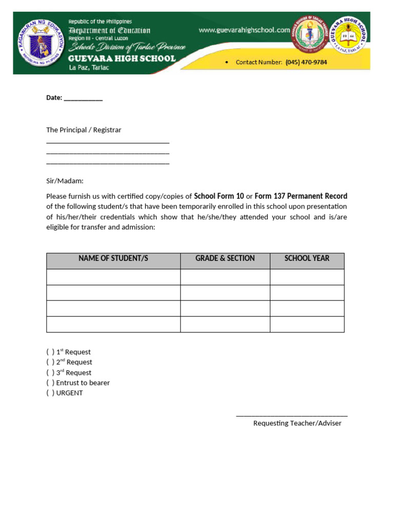 Request Form For Sf10 1 | PDF