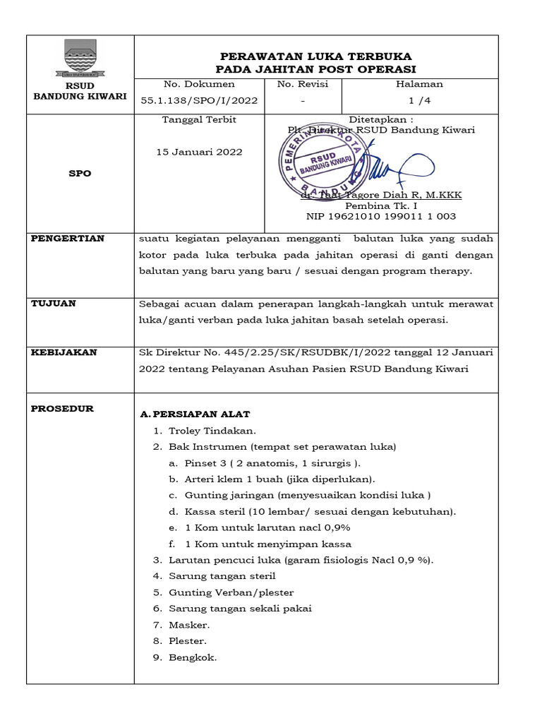 Sop Perawatan Luka Post Op | PDF