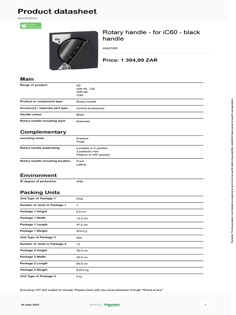 iC60 Rotary Handle A9A27005 Specifications | PDF | Economy And The ...