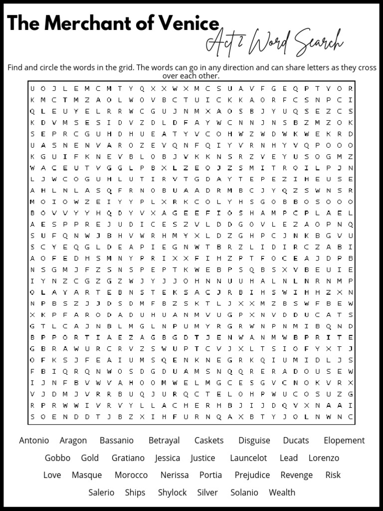 Act 2 Word Search: The Merchant of Venice | PDF