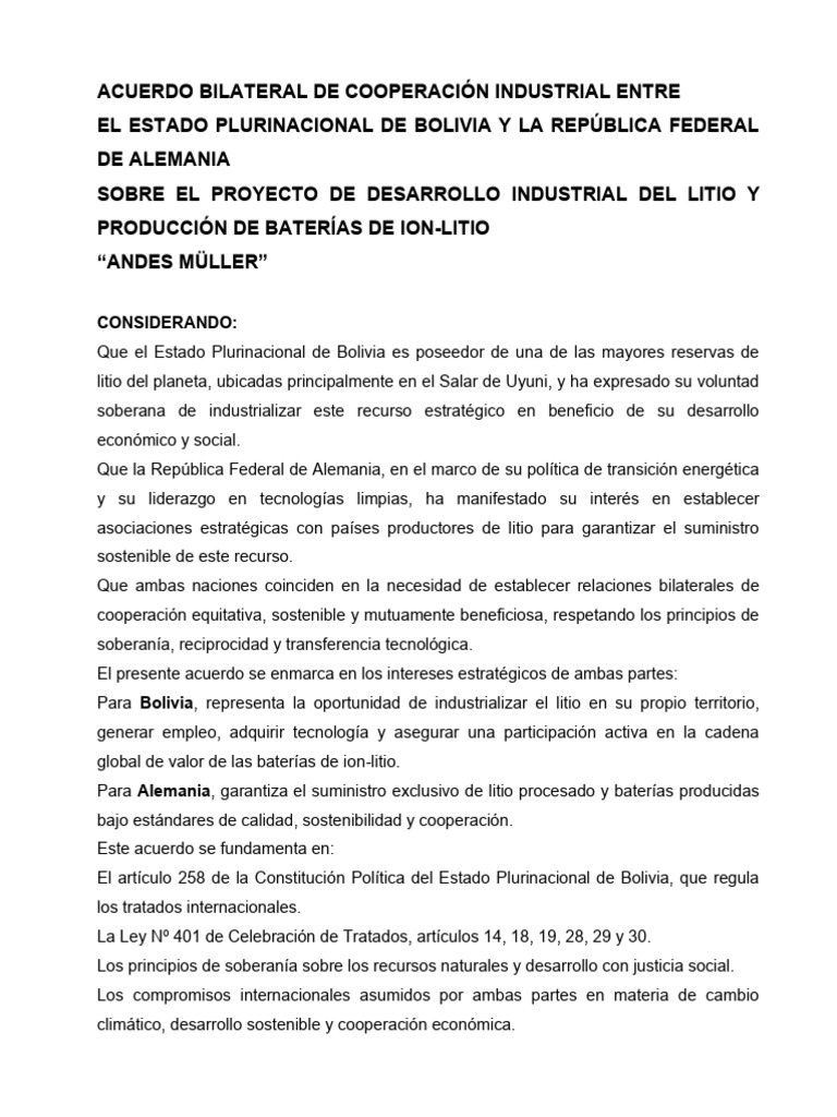 Acuerdo Bilateral | PDF | Sustentabilidad | Bolivia