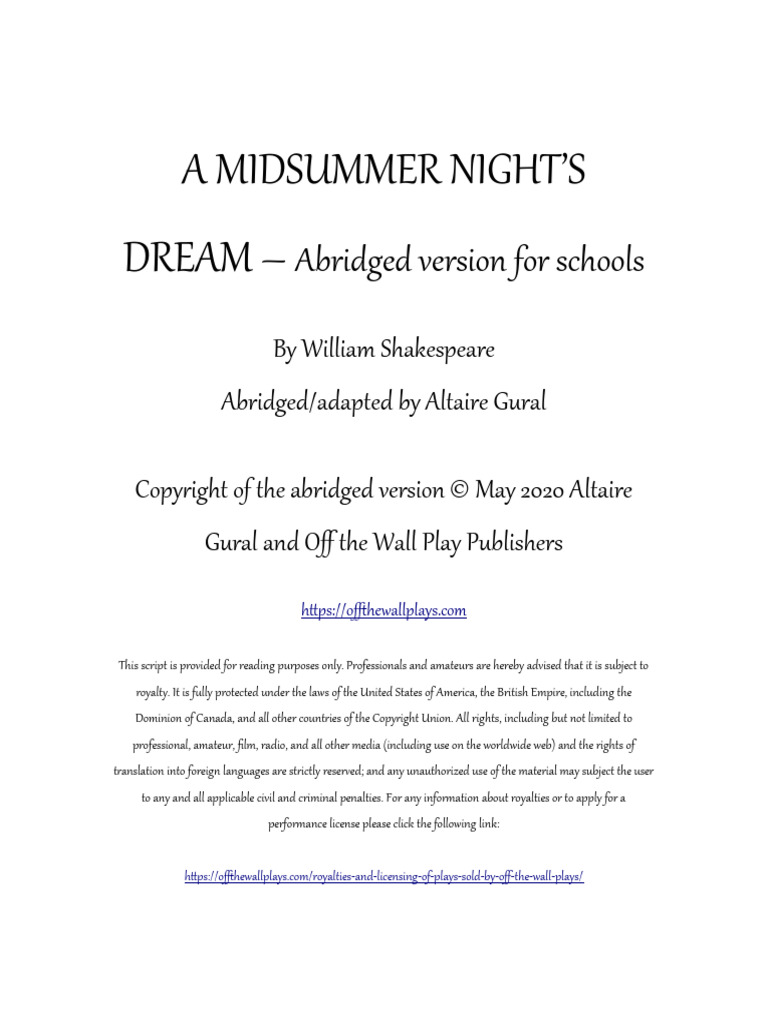 A Midsummer Nights Dream Abridged Half Script | PDF | A Midsummer Night's Dream