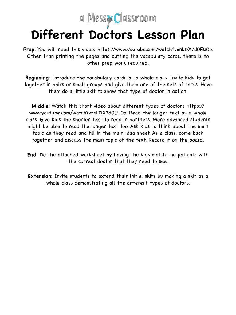 Different Doctors Lesson Plan | PDF | Physician | Heart