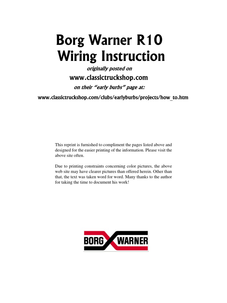 Borg Warner R10 Wiring Instruction: Originally Posted On | PDF | Manual ...