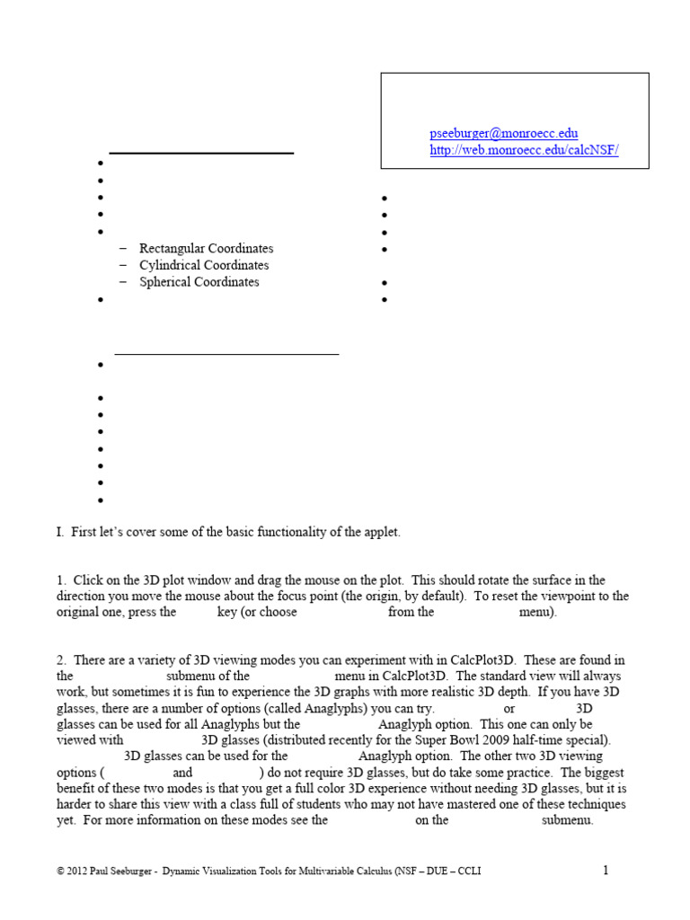 A Guided Tour of CalcPlot3D | PDF | Function (Mathematics) | Equations
