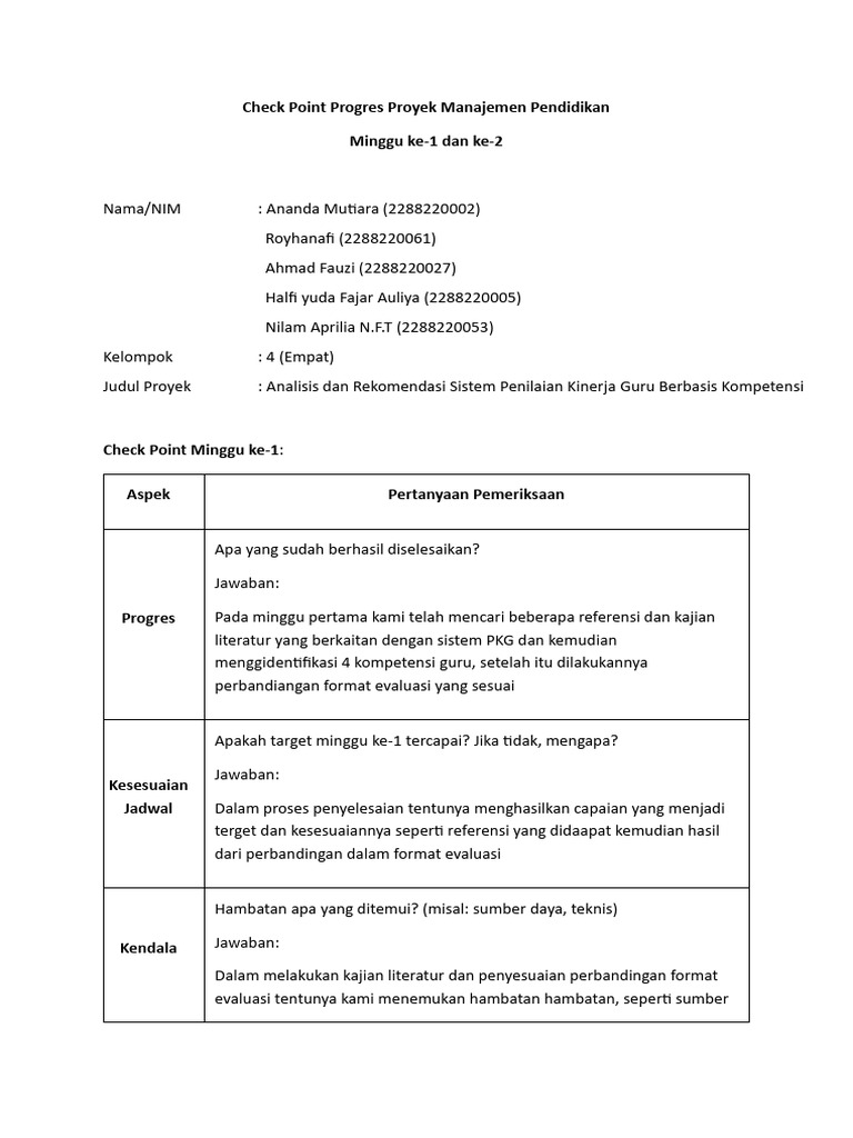 Progres Proyek Penilaian Kinerja Guru | PDF