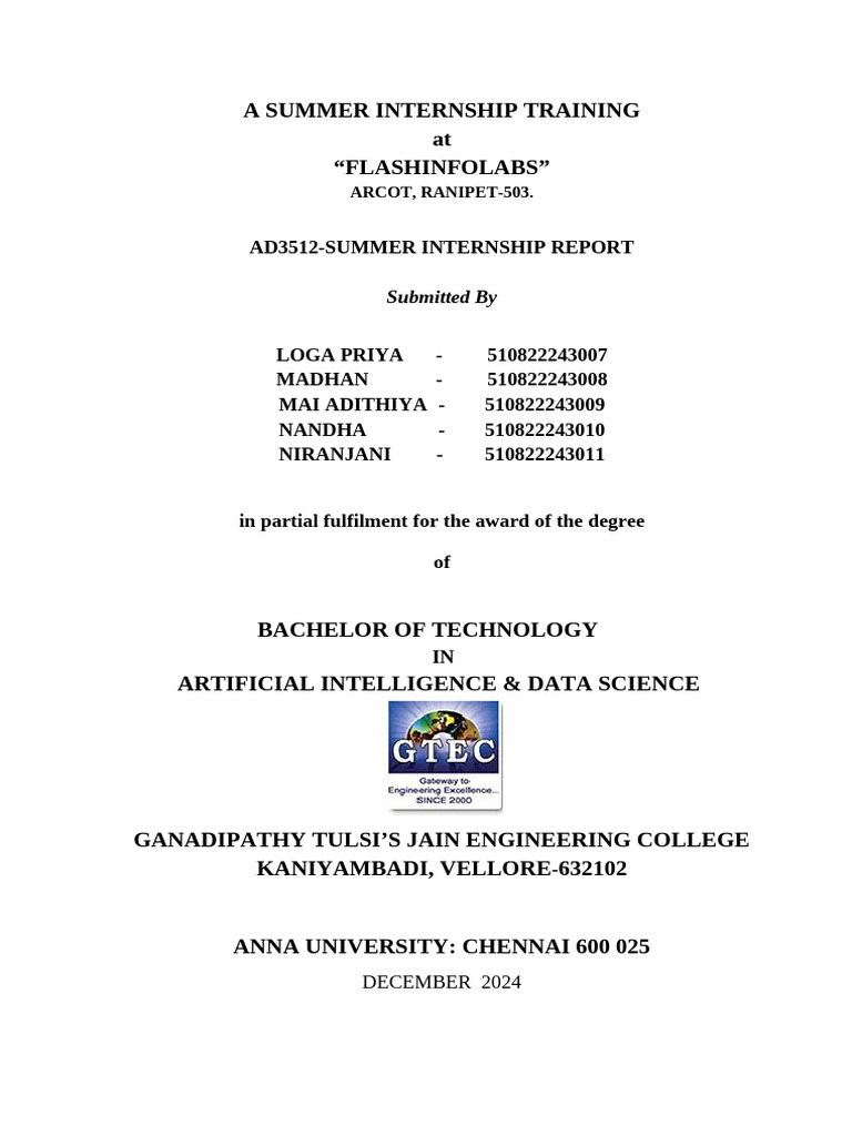 Internship Report Ai & Ds 6 | PDF | Cloud Computing | Amazon Web Services