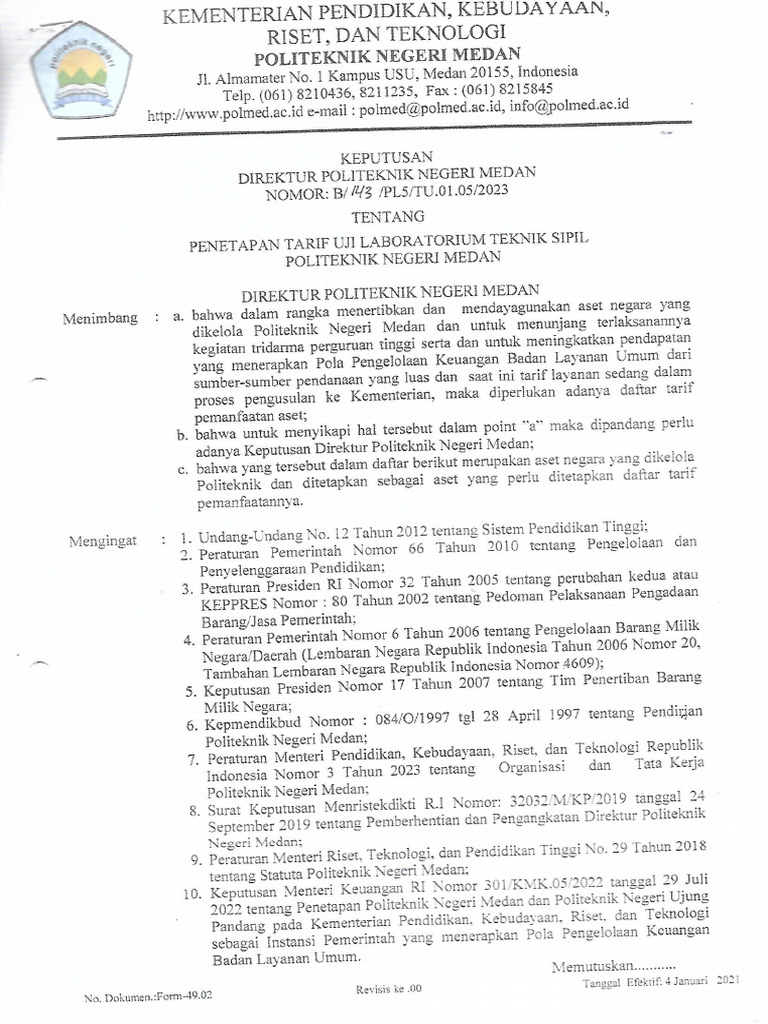 SK Tarif Uji Lab | PDF