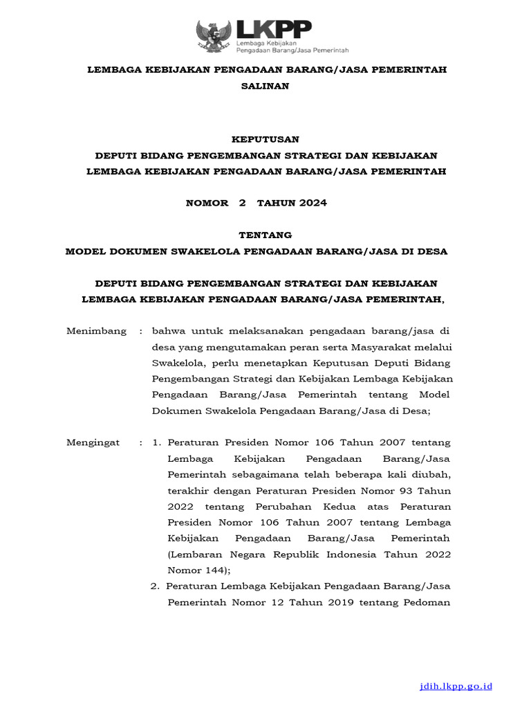 Model Dokumen Swakelola 2024 | PDF