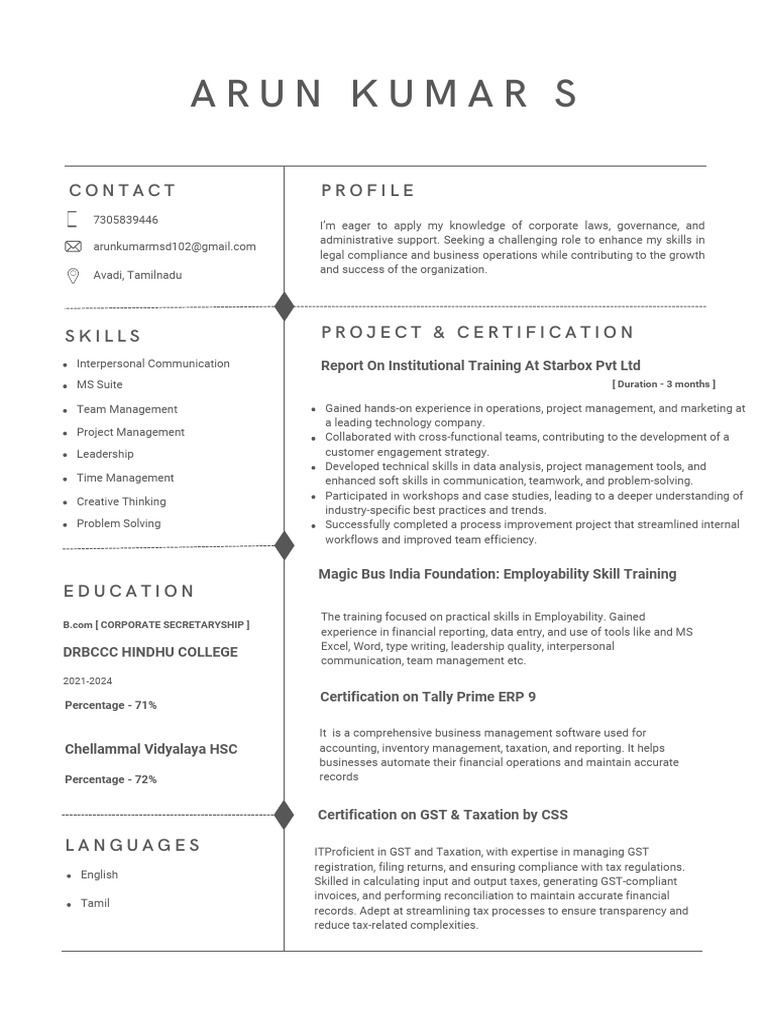 Minimalist White and Grey Professional Resume | PDF | Business | Cognition