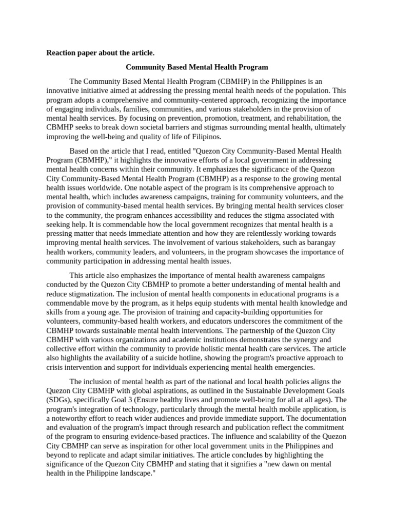 Reaction Paper About The Article | PDF | Mental Health | Social Stigma
