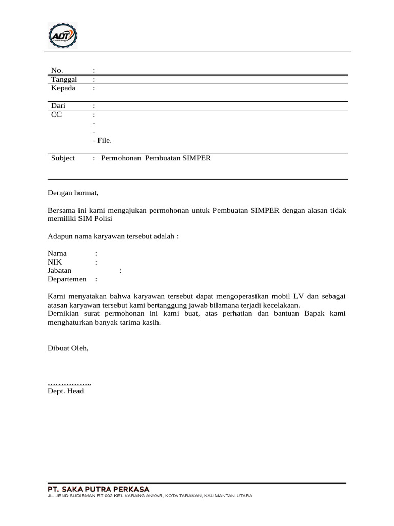 Form Surat Pengajuan SIMPER | PDF