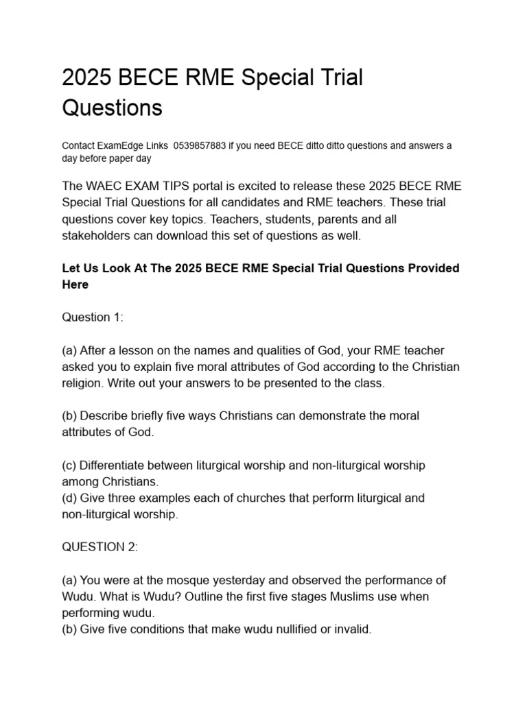 2025 BECE RME Special Trial Questions | PDF