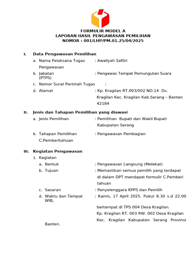 Fom A Pengawsan C.pemberitahuan Tps 004 | PDF