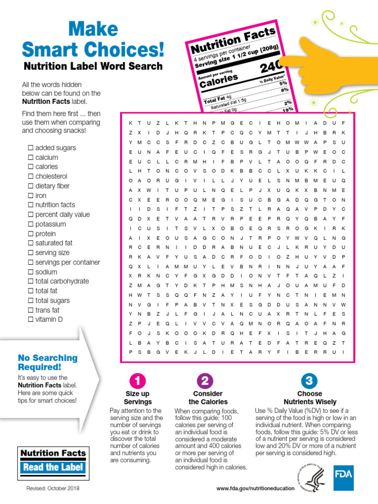4b.4 - Nutrition Label Wordsearch | PDF | Health Promotion ...
