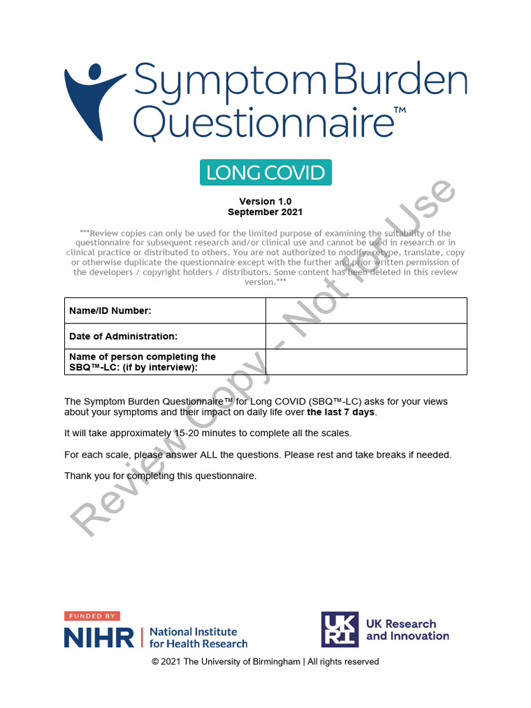 Long COVID Symptom Burden Questionnaire | PDF | Diseases And Disorders ...