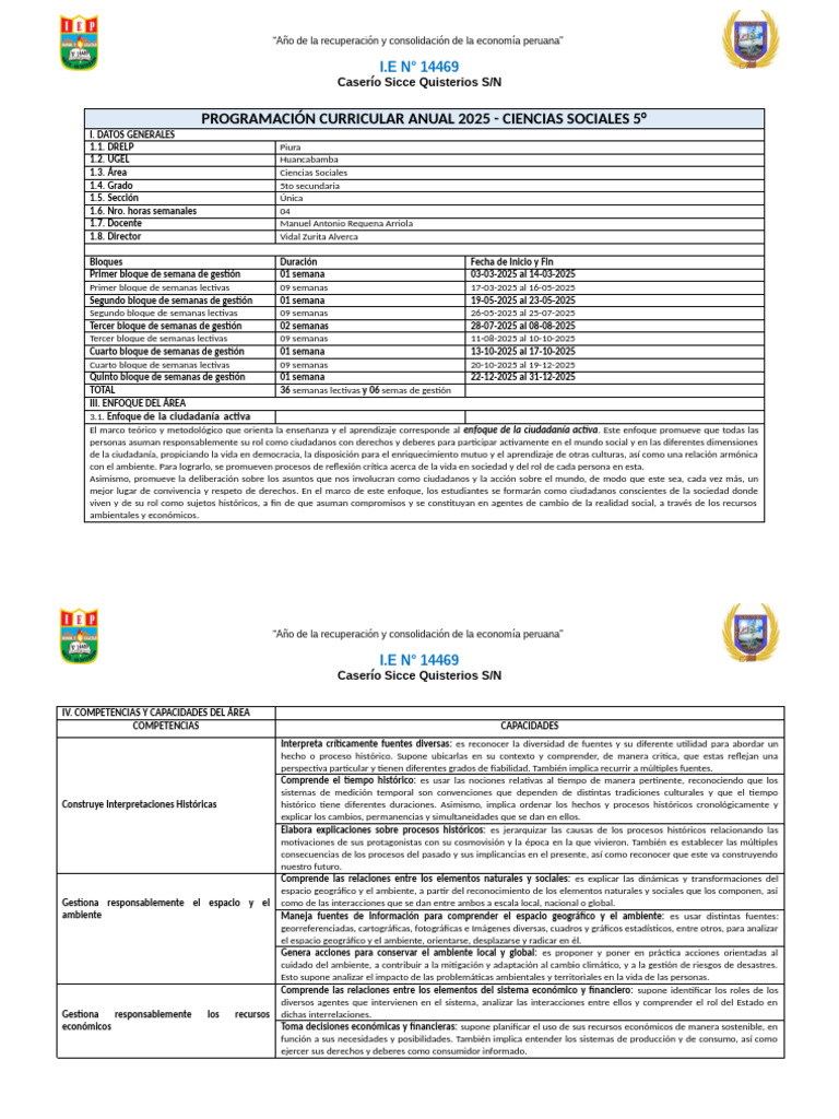 Programacion Anual 2025 - 5to Secundaria CCSS | PDF | Evaluación | Perú