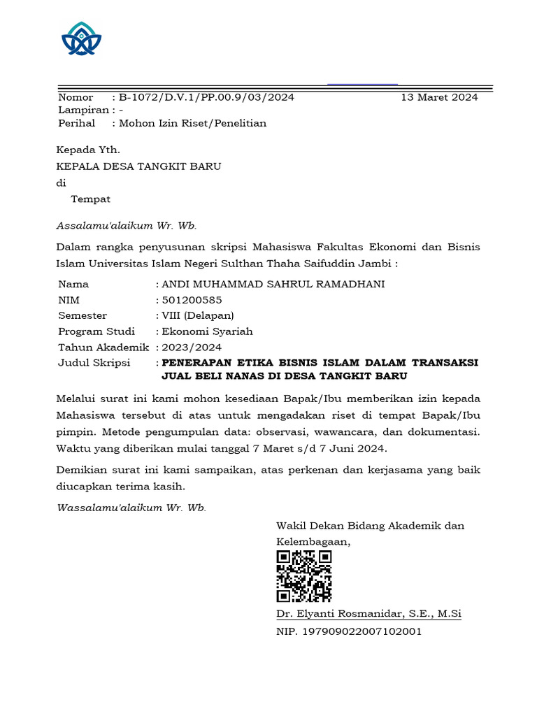 Surat Izin Pra-Riset Dan Riset - Penelitian A.N. Andi Muhammad Sahrul Ramadhani | PDF