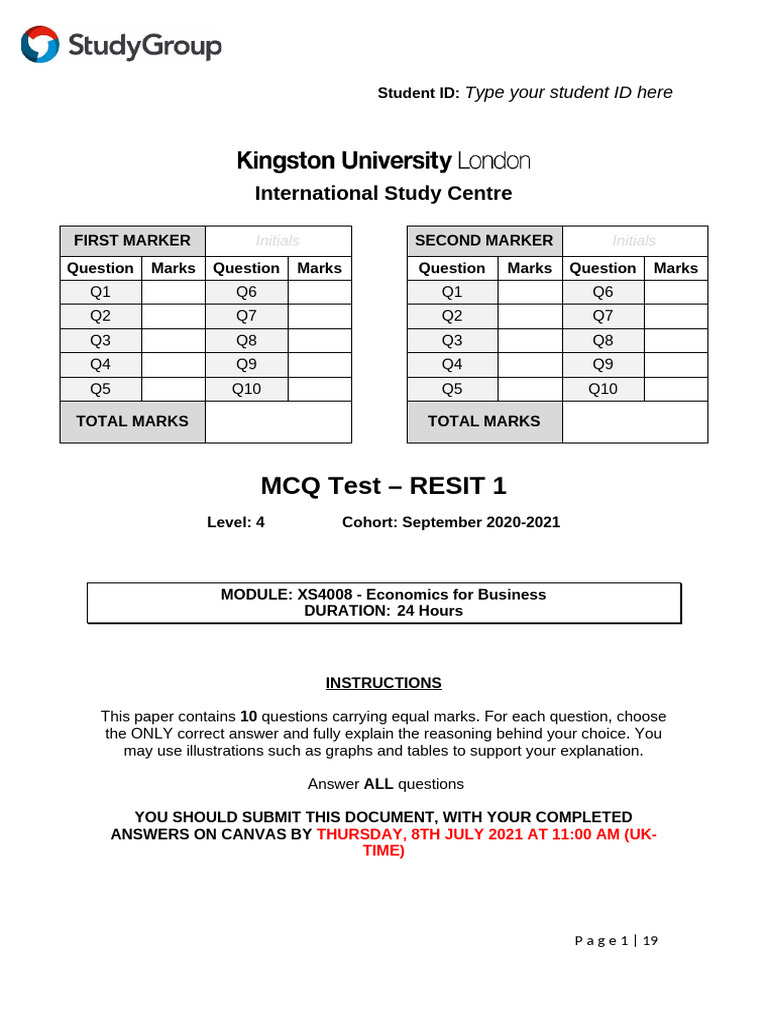 MCQ Test - XS4008 - Sep. 2020-2021 - RESIT 1 - Question Paper ...