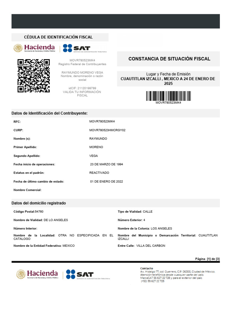 Cédula De Identificación Fiscal 2025 Pdf