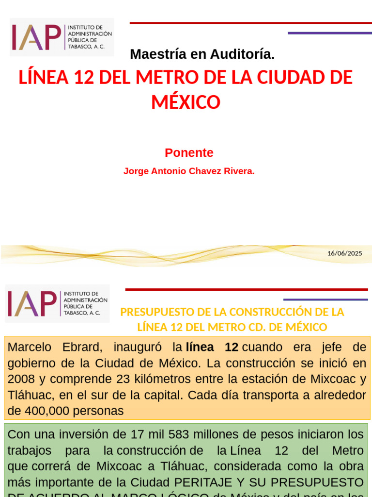 Presupuesto y Peritaje Línea 12 Metro CDMX | PDF | Tornillo | Tránsito ...