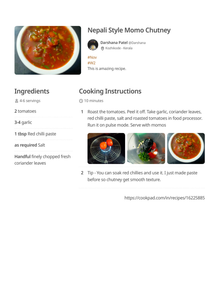 Nepali Style Momo Chutney Recipe by Darshana Patel | PDF