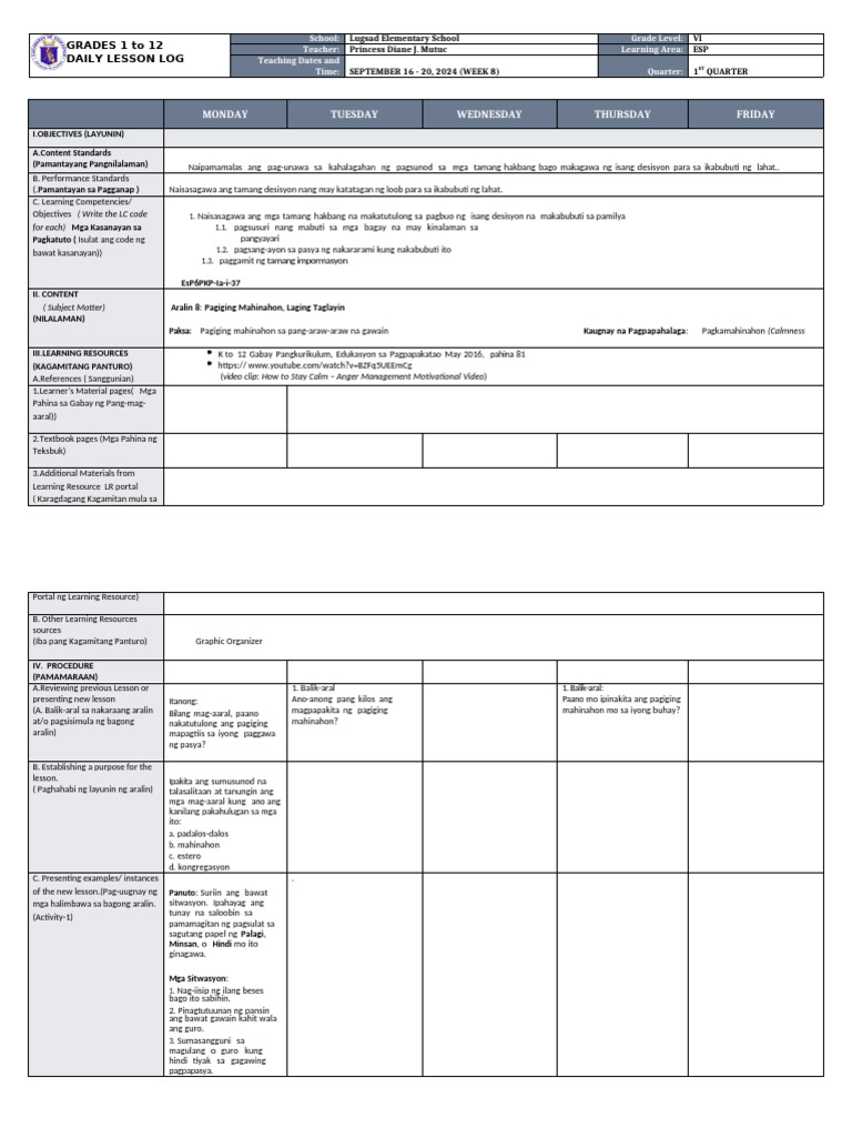 DLL - Esp 6 - Q1 - W8 | PDF