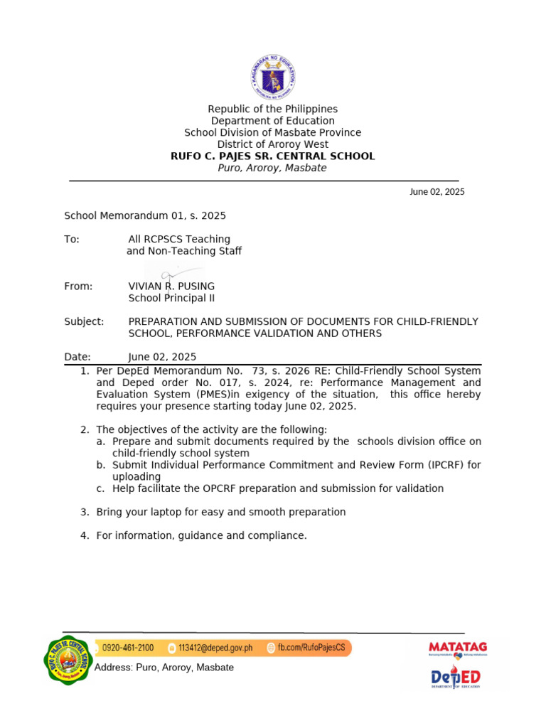 School Memo 2025 2026 | PDF