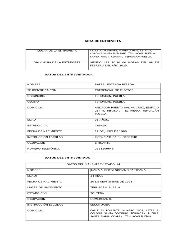 Acta de Entrevista Pascual | PDF