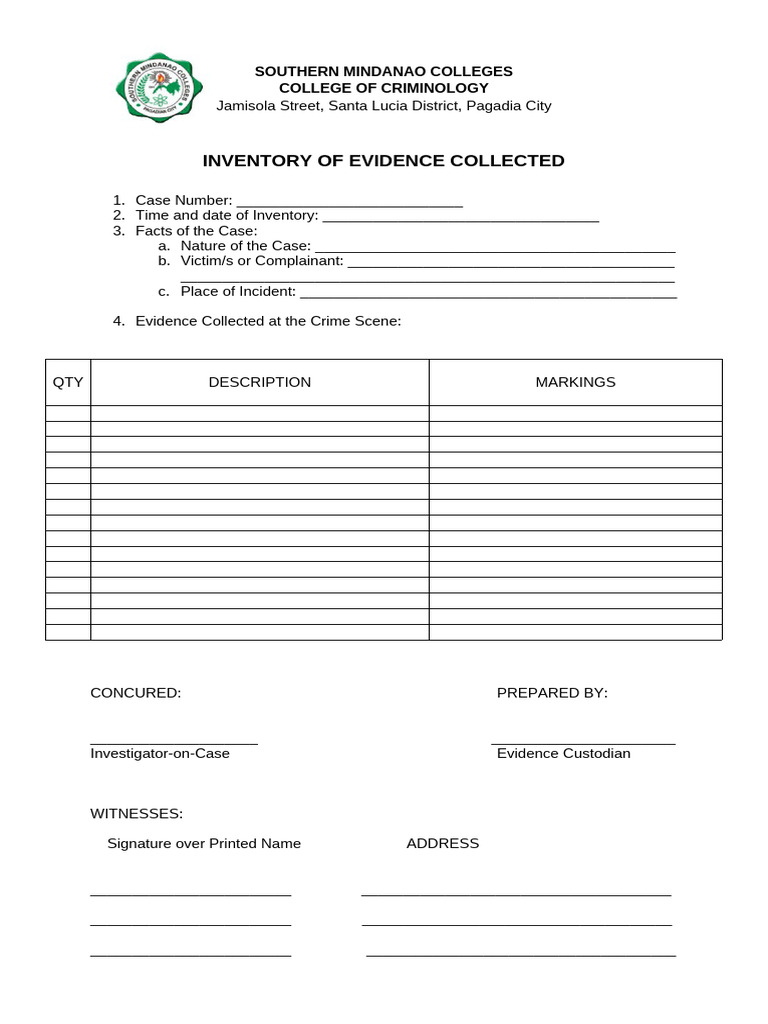 InventoryReceipt (Evidence Collected) | PDF