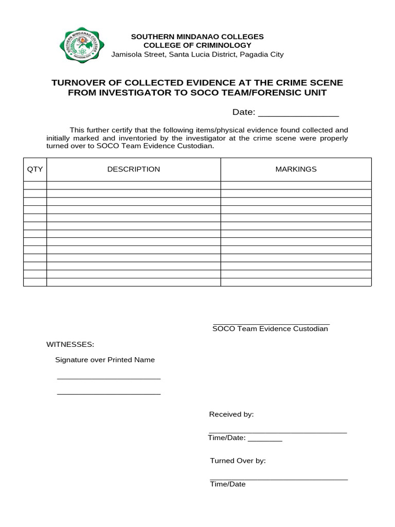 Turnover Receipt (Evidence Collected) | PDF