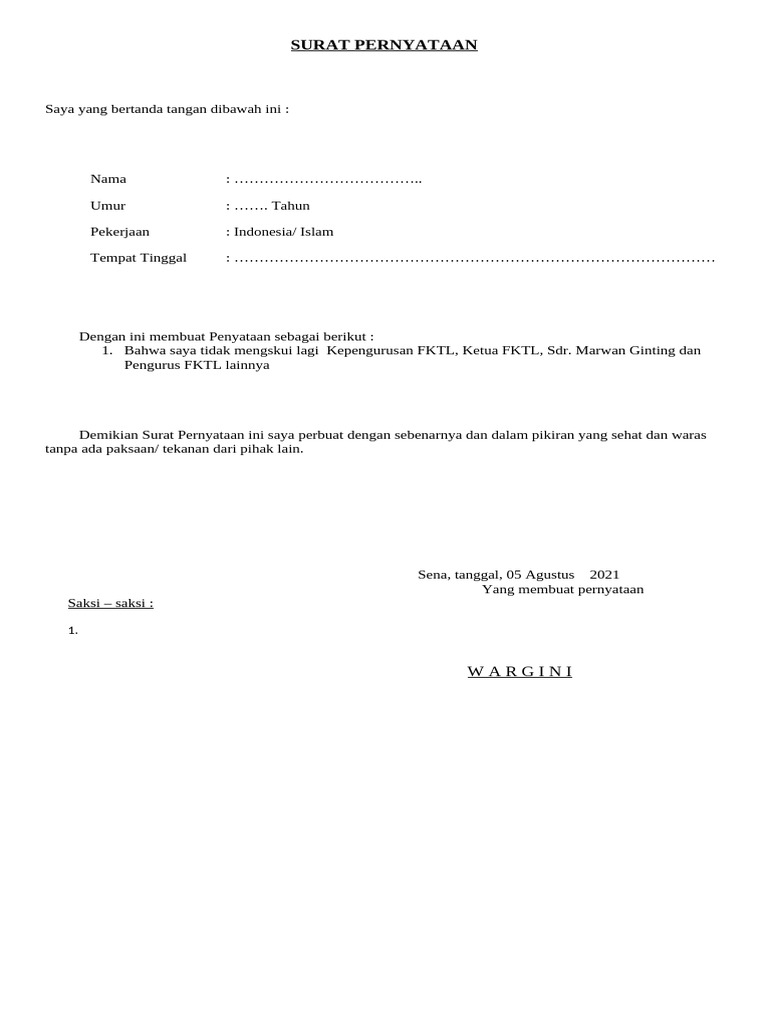 Blangko Surat Pernyataan Pembatalan | PDF