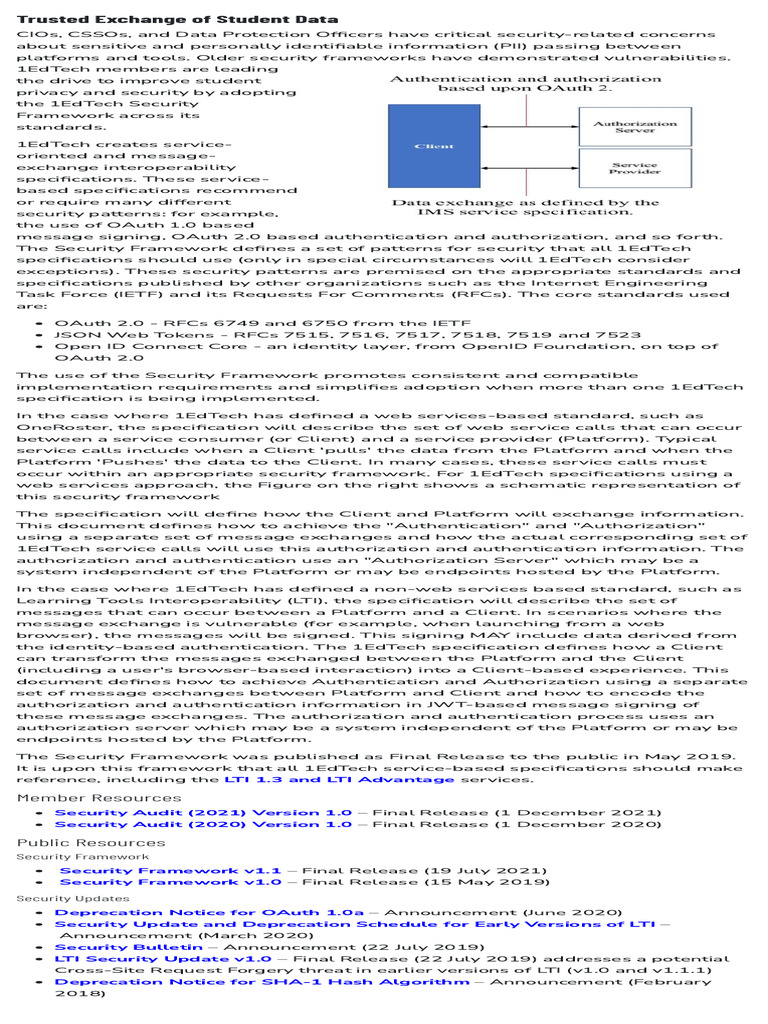Security Framework - 1EdTech | PDF | Internet | Computing