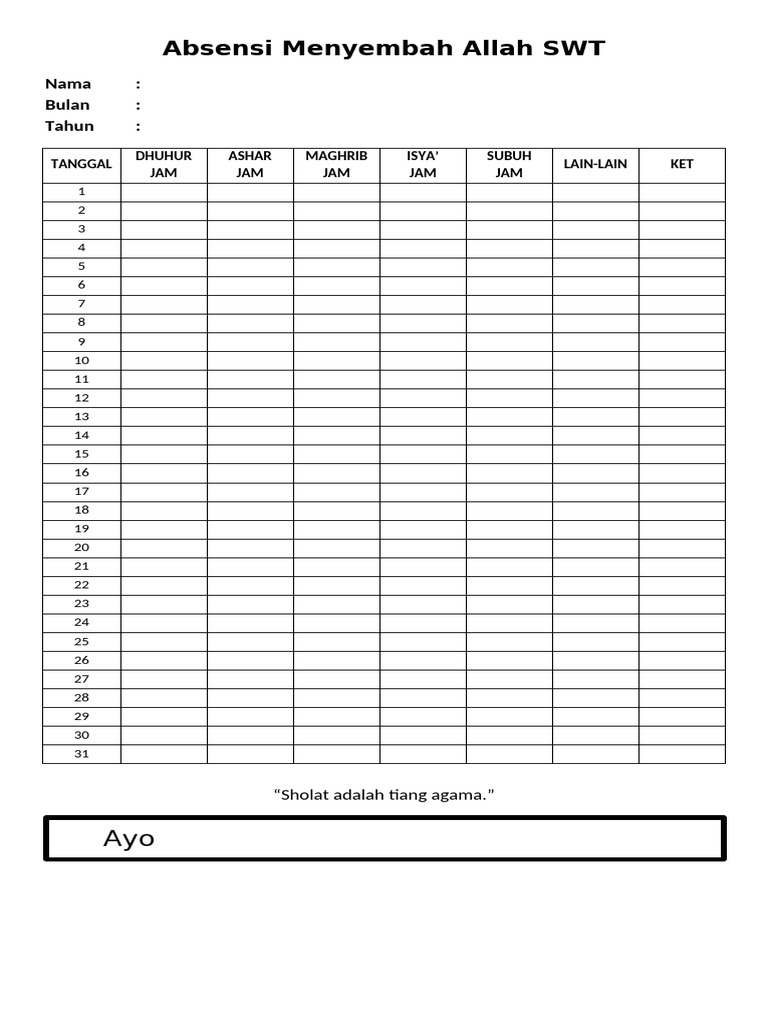 Absensi Menyembah Allah SWT | PDF