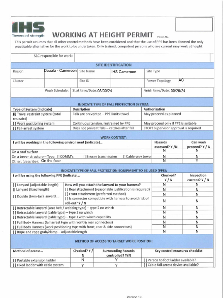 Working at Height Permit | PDF