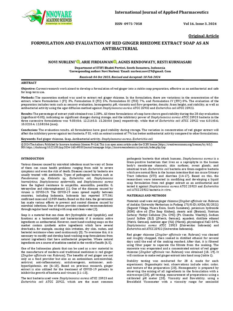 Formulation and Evaluation of Red Ginger | PDF | Bacteria | Microbiology