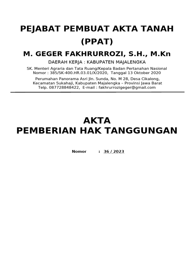Contoh Cover Akta PPAT Majalengka | PDF