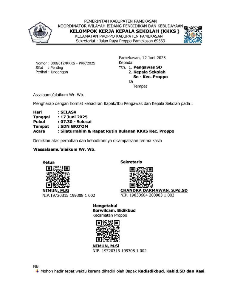 Undangan Rapat Bulanan k3s - Juni 2025. | PDF