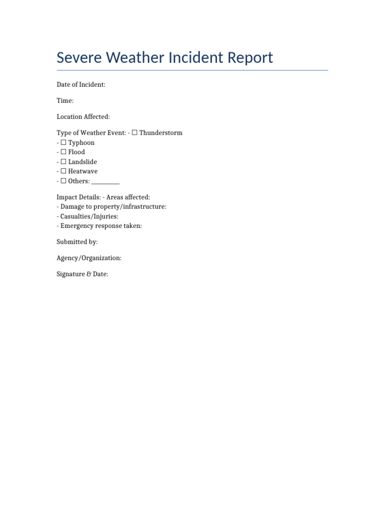 Severe Weather Incident Report Form | PDF