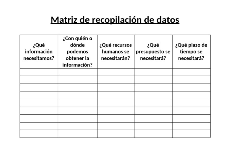 Plantilla de Matriz de Recopilacion de Datos | PDF