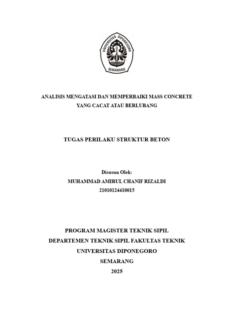 Tugas Mass Concrete_Muhammad Amirul Chanif Rizaldi_21010124410015 | PDF