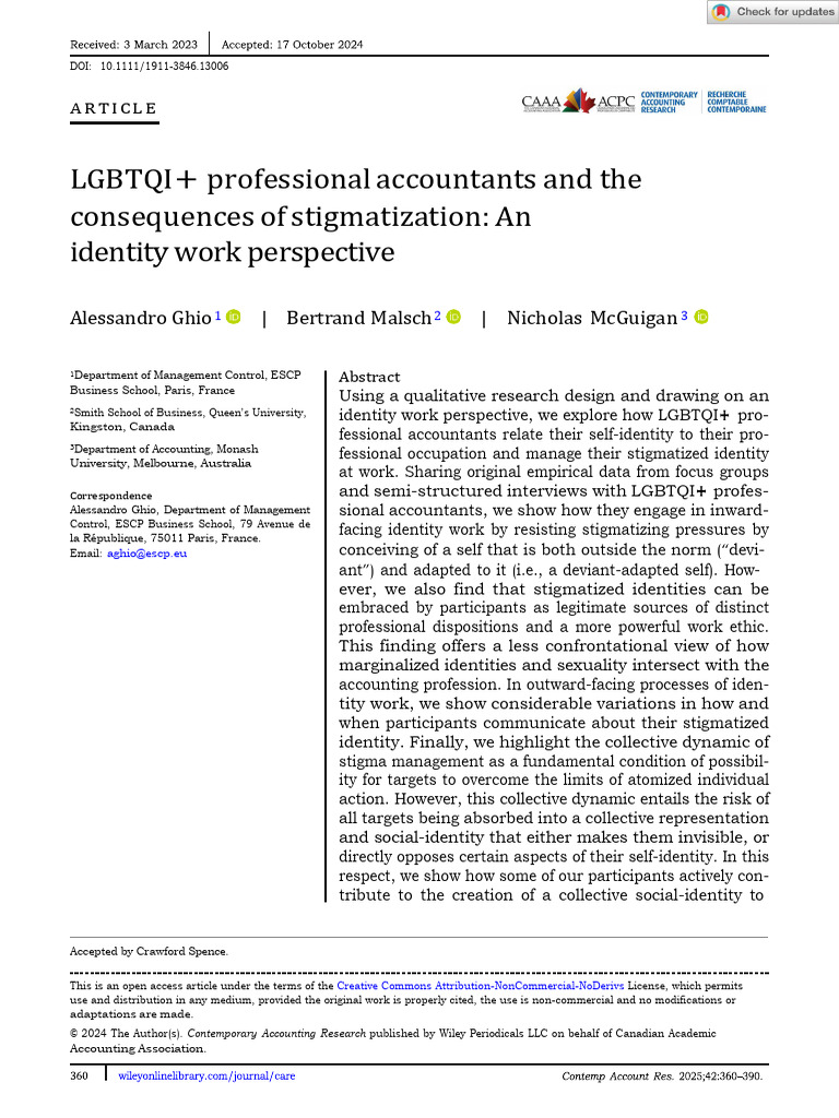 LGBTQI+ Accountants: Identity and Stigma | PDF | Social Stigma ...